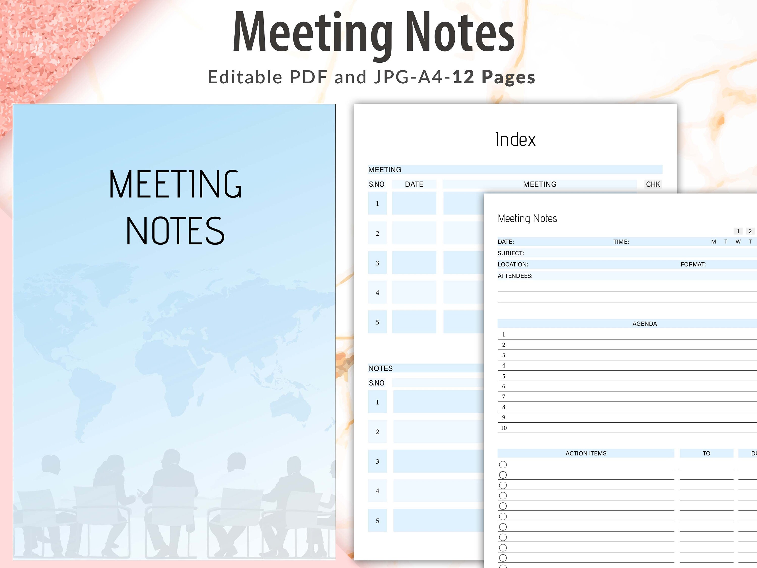 Editable Meeting Notes Template, Meeting Notes, Meeting Notes Tracker ...