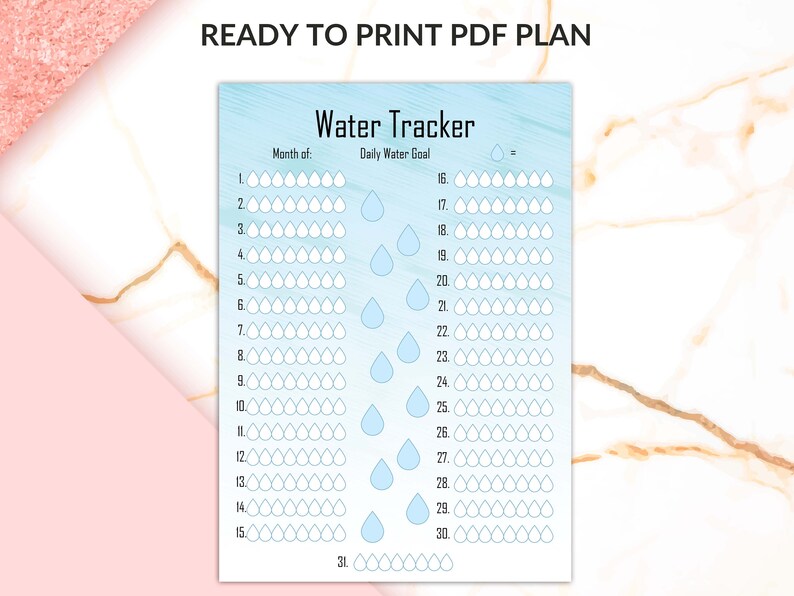 Monthly Water Intake Tracker, 30 Day Water Challenge Printable, Water ...