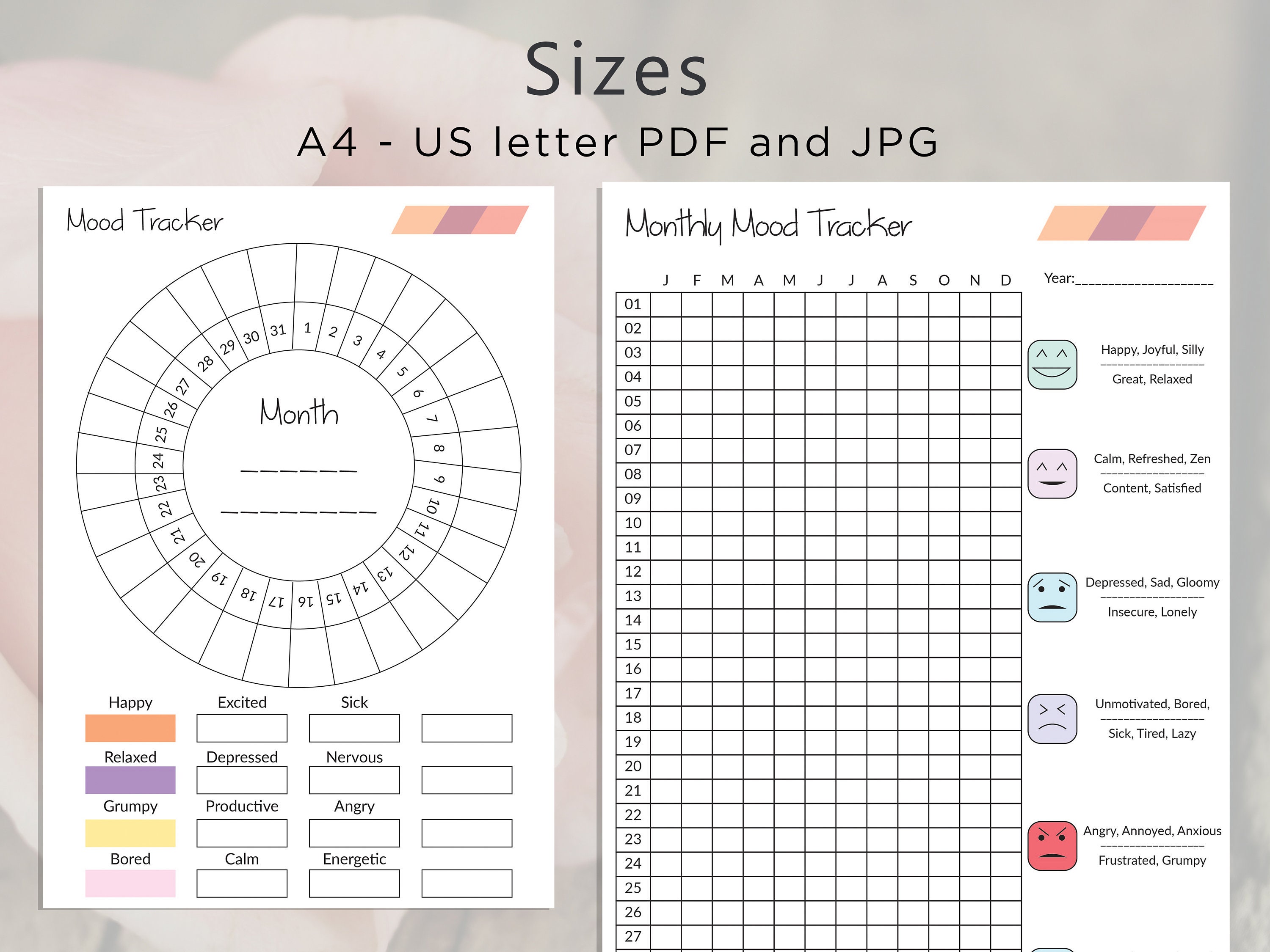 Daily Mood Tracker, Mood Tracker Printable, Mood Tracker Journal - Etsy