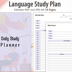 Editable Language Study Planner, Language Study Journal, Language ...