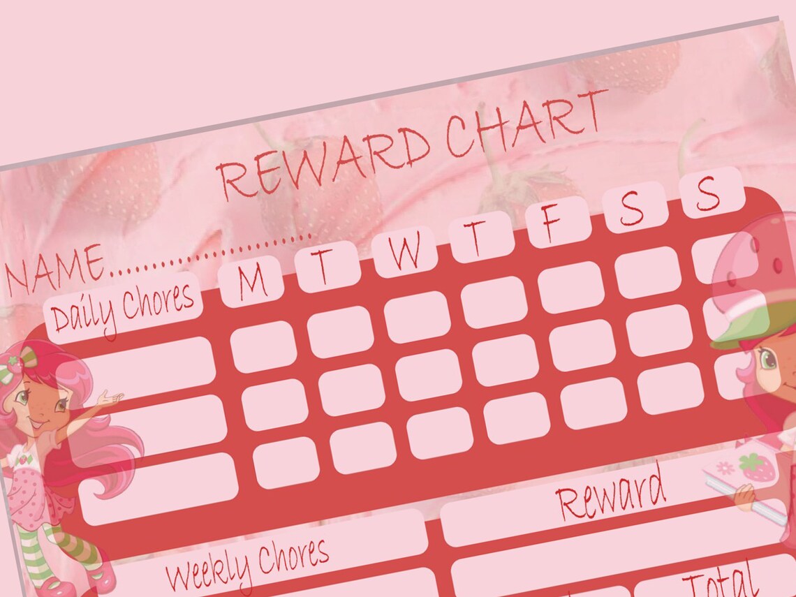 Printable Strawberry Queen Reward Chart for Kids, Daily Chore Chart ...