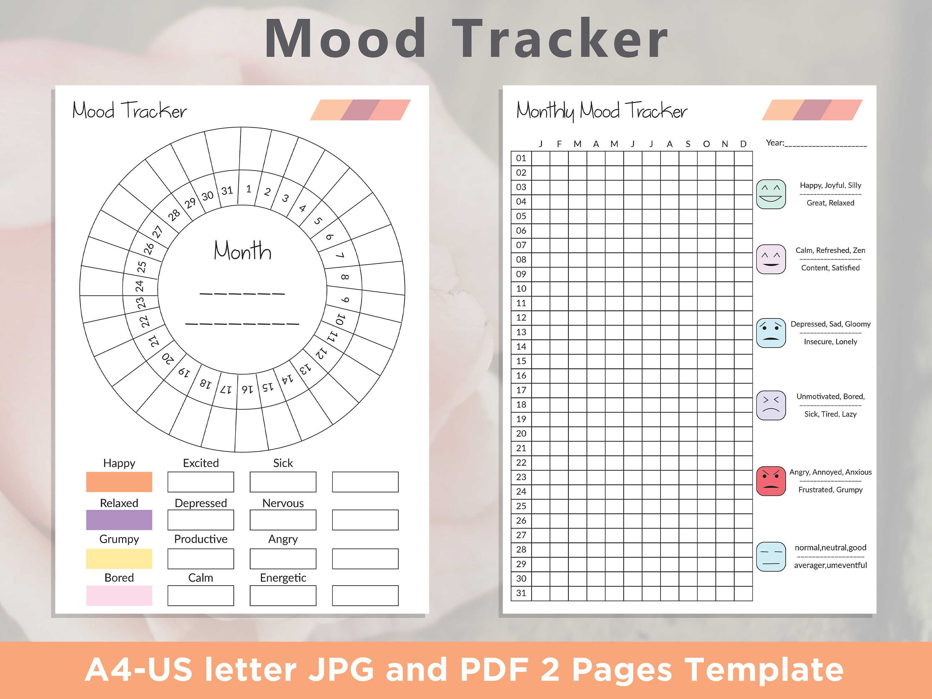 Daily Mood Tracker, Mood Tracker Printable, Mood Tracker Journal - Etsy
