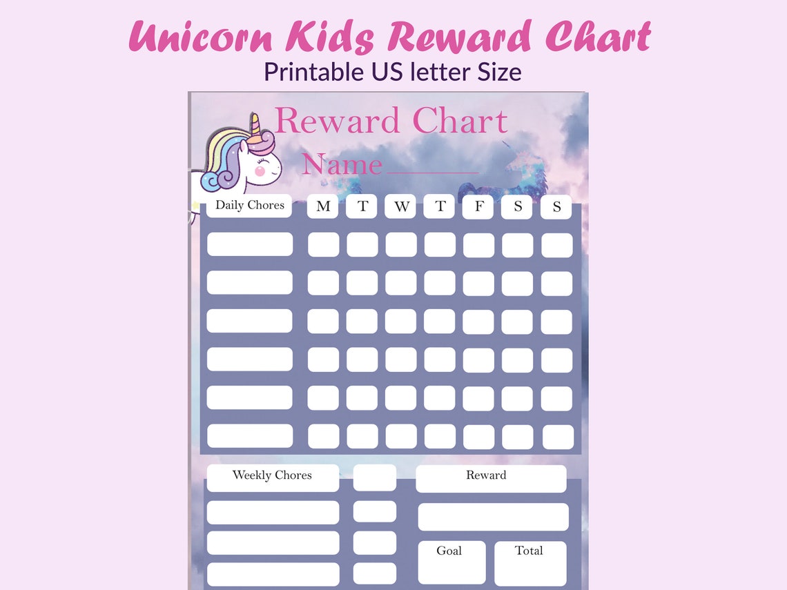 Printable Unicorn Reward Chart for Kids, Daily Chore Chart, Kids ...