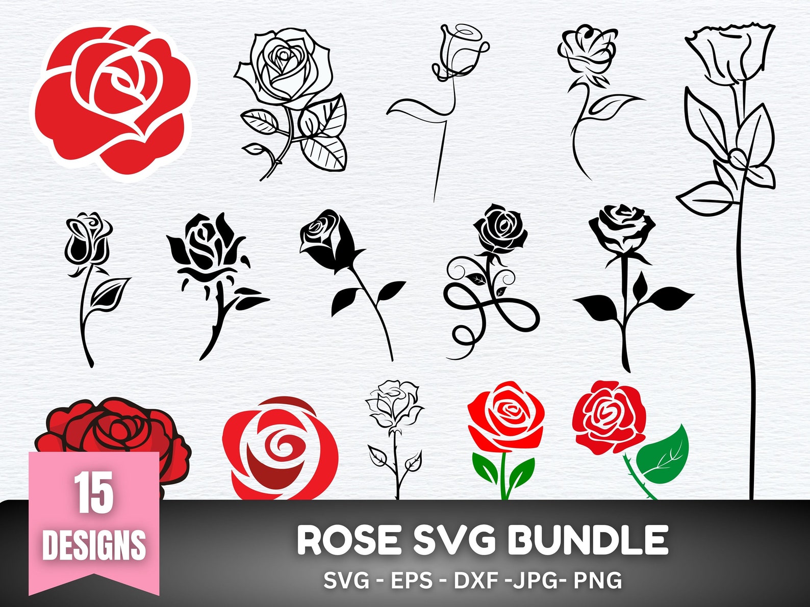 ROSE SVG Bundle, Rose Svg, Rose Clipart, Rose Cut File, Roses Svg, Rose ...