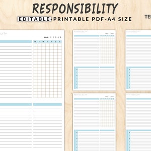 Editable Responsibility, Responsibility Chore Chart, Fully Printable ...