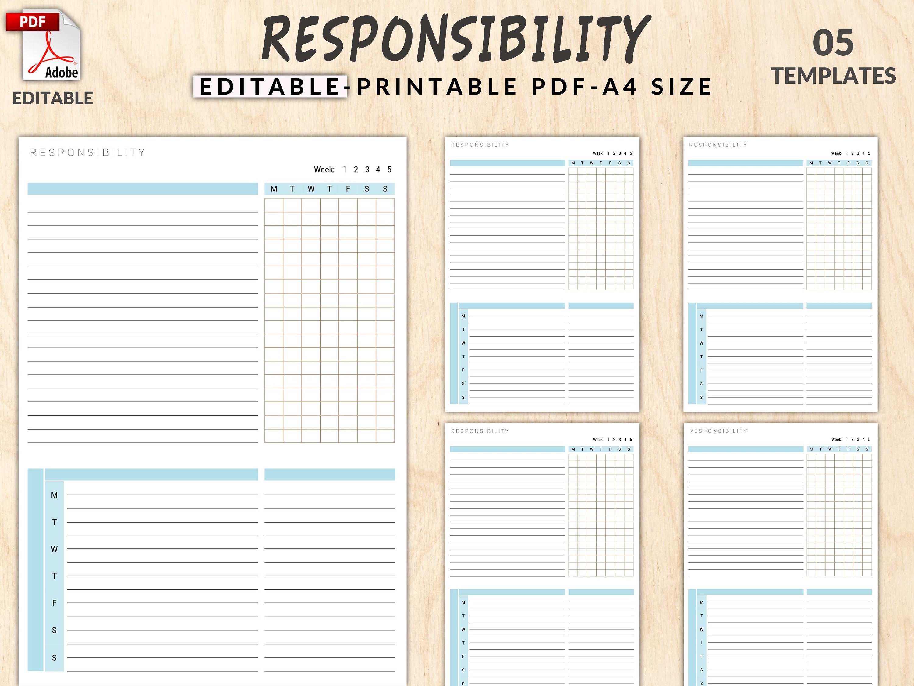 Editable Responsibility, Responsibility Chore Chart, Fully Printable, Daily Weekly Routine ...
