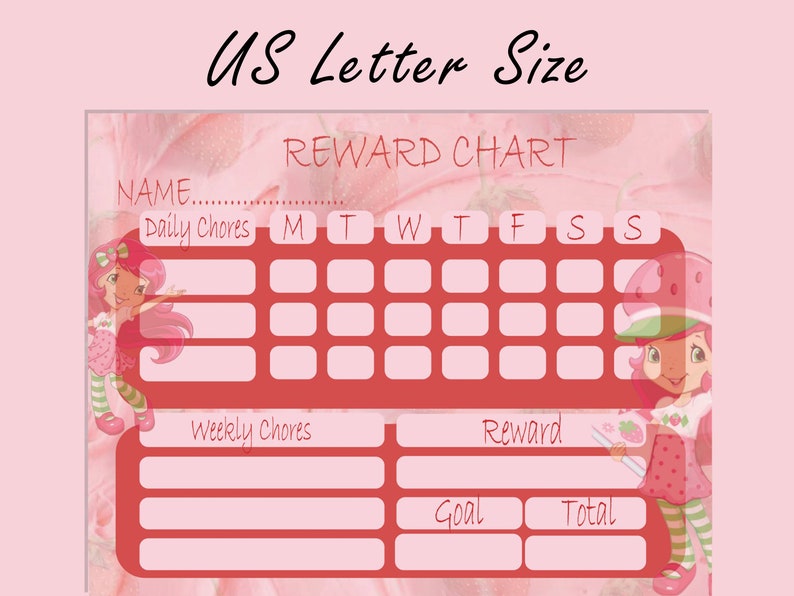 Printable Strawberry Queen Reward Chart for Kids, Daily Chore Chart ...