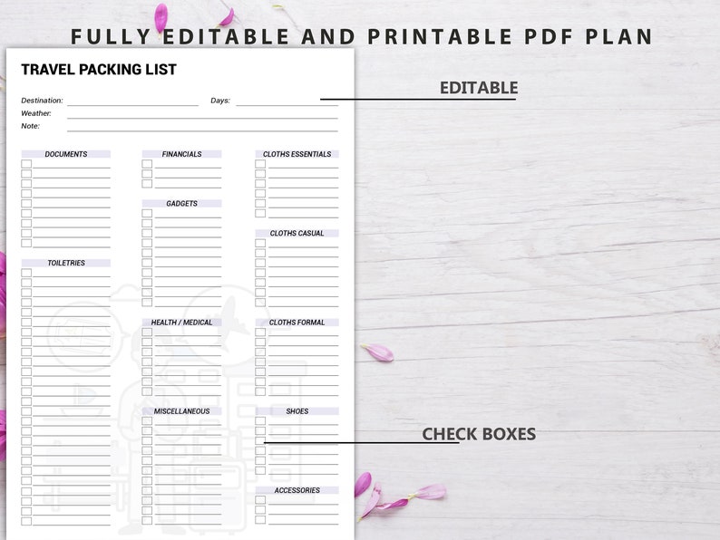 Editable Travel Packing List, Travel Packing List Printable, Packing ...