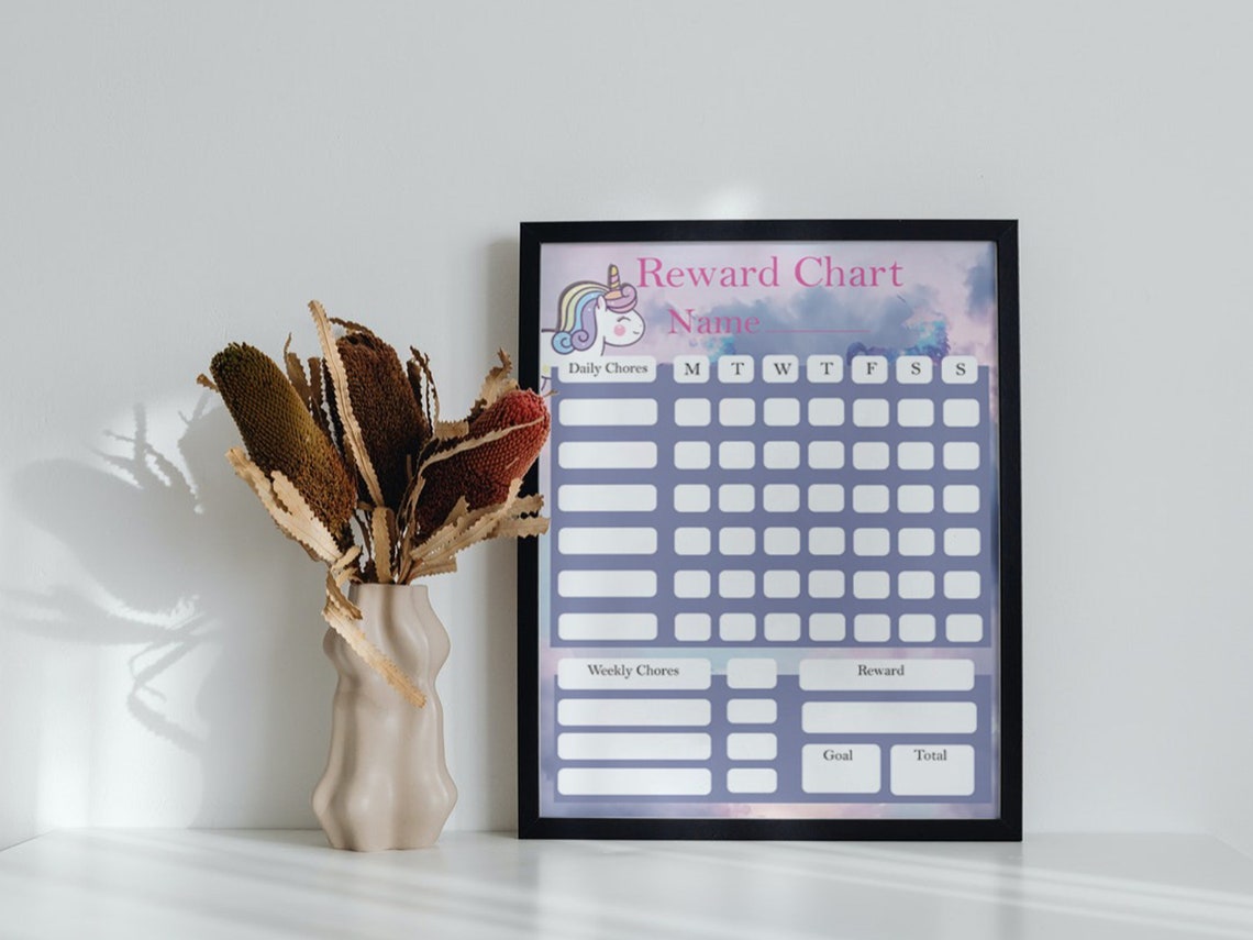 Printable Unicorn Reward Chart for Kids, Daily Chore Chart, Kids ...
