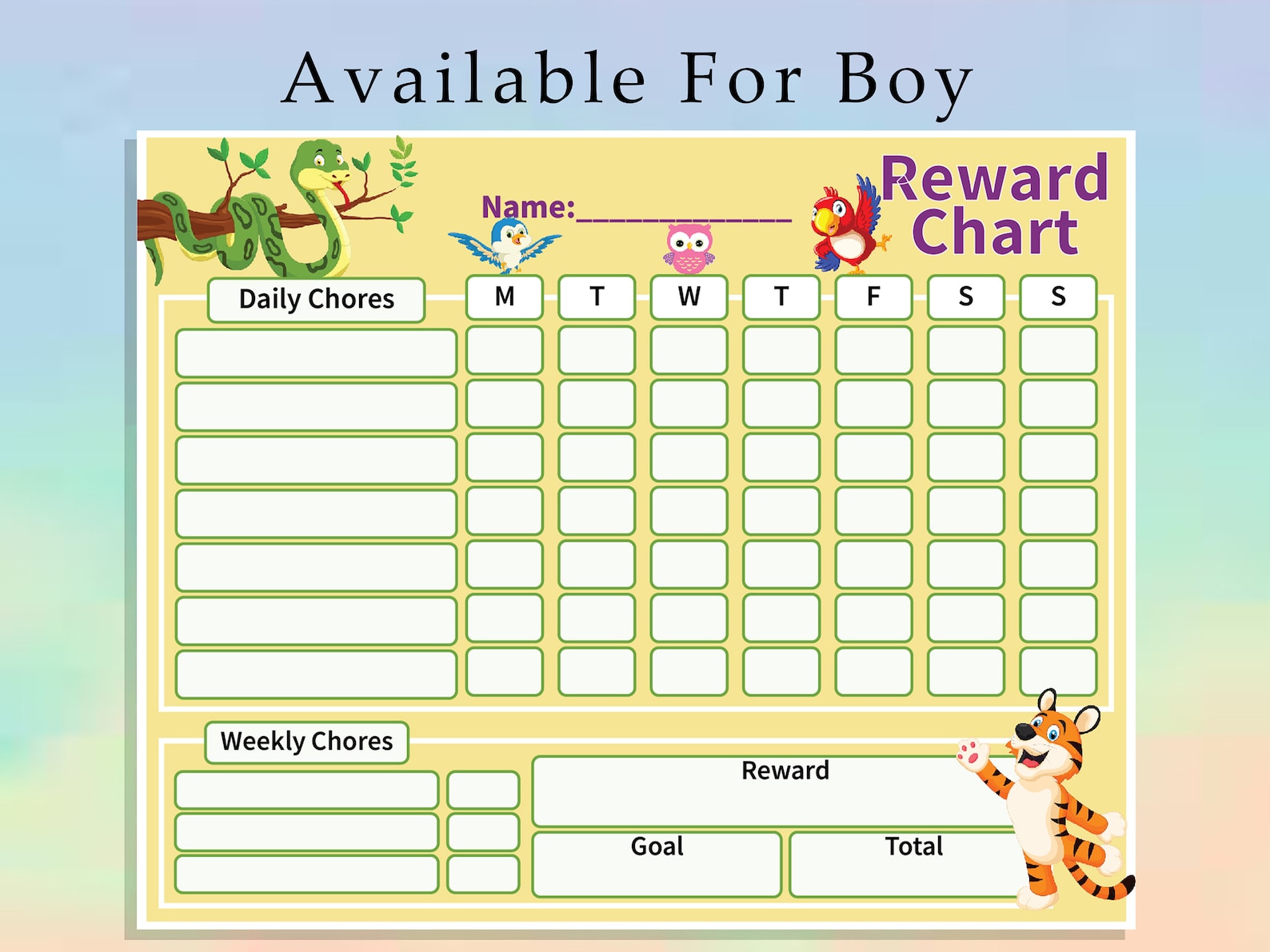 Reward Chart for Kids, Daily Chore Chart, Kids Routine Chart, Toddler ...