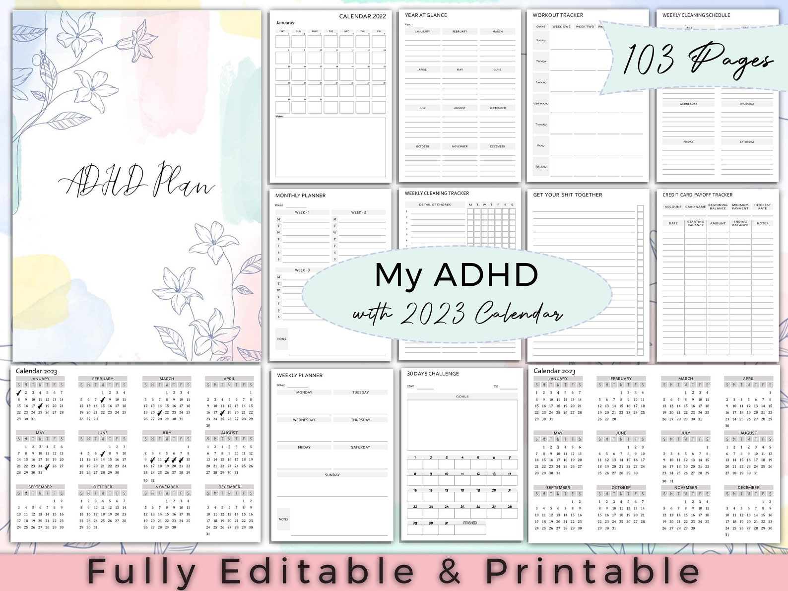 ADHD Planner, ADHD Planner Adult, ADHD Journal, 100% Editable Adhd ...