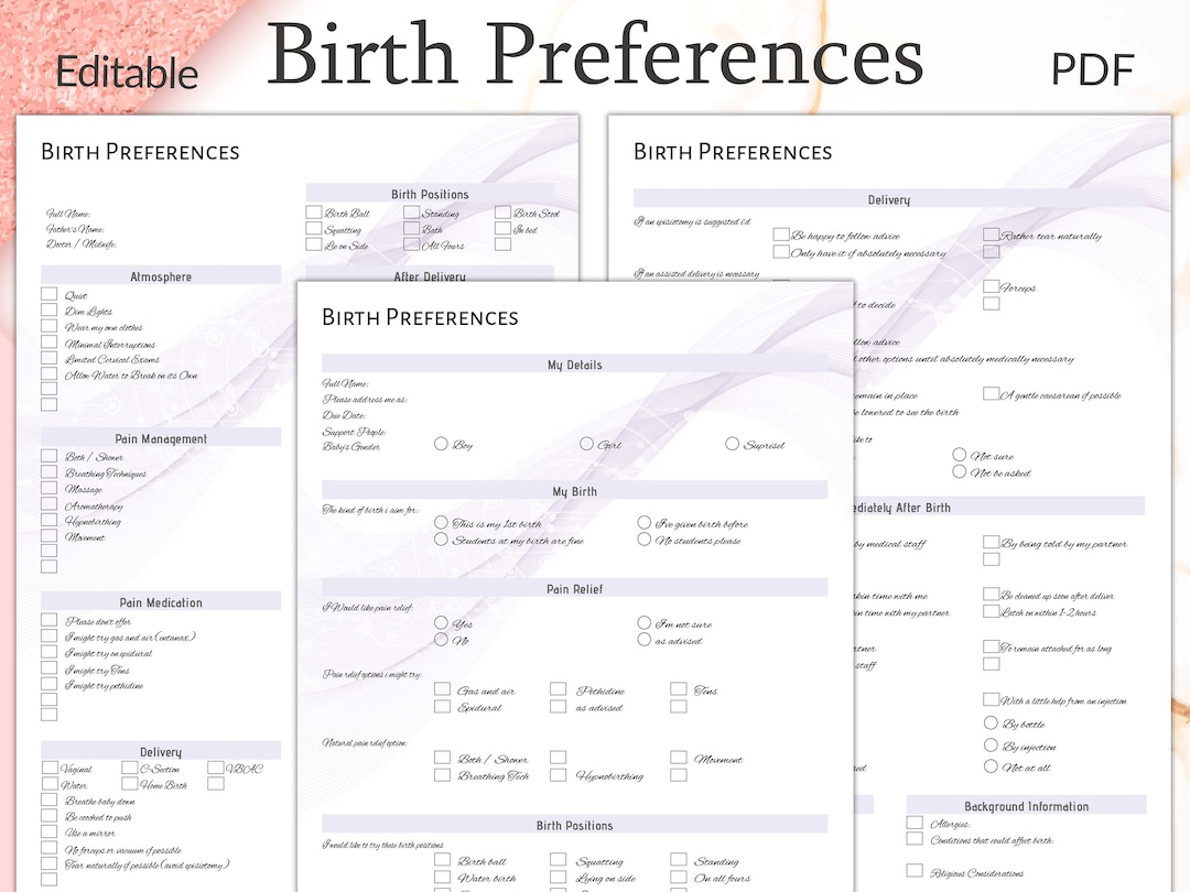 Editable Birth Plan Template, Editable Birth Plan, Printable Birth Plan ...