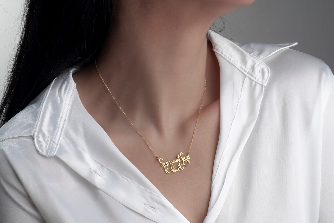Personalized Double Name Necklace Heart Custom Name Necklace ...