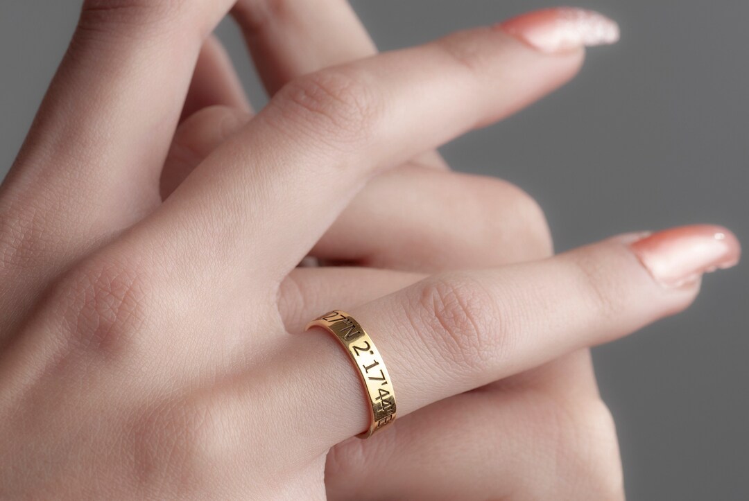 Custom Location Ring 925 Sterling Silver Personalized Coordinate Ring ...