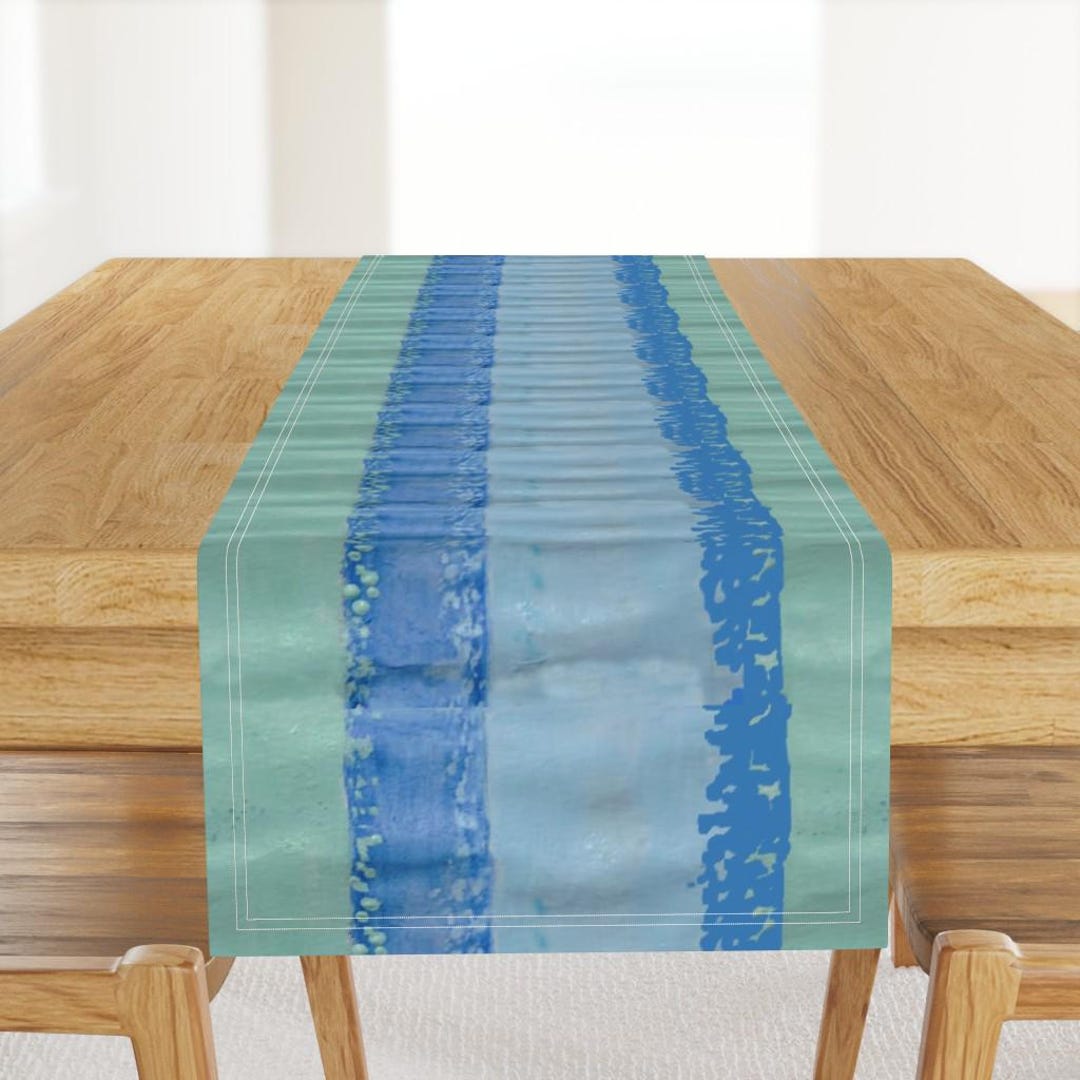 Pastel Dotted Stripe Table Runner - Pastel Blue and Green Stripe - Boho ...