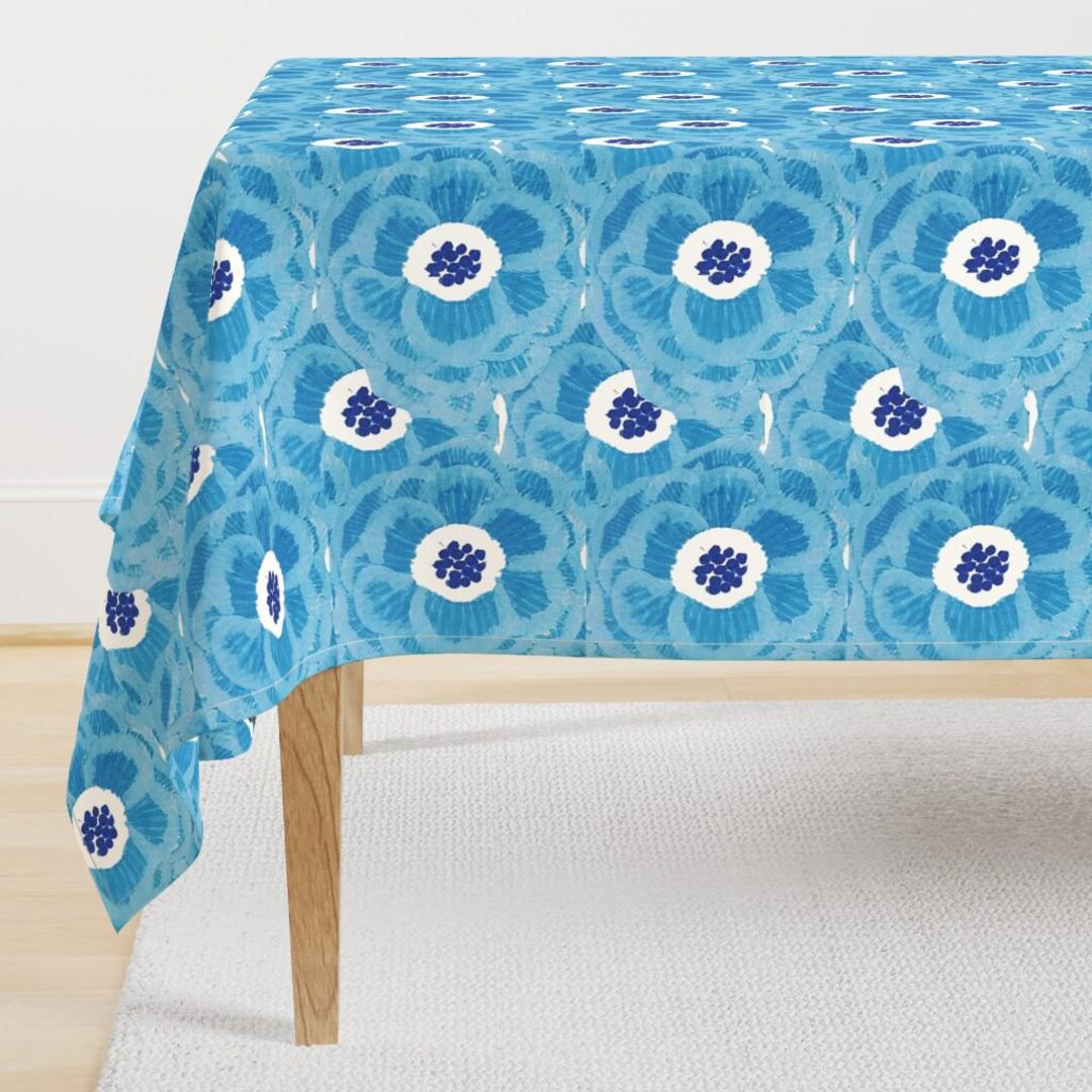 Blue Camellia Tablecloth - Overlapping Camellia - Floral Modern ...