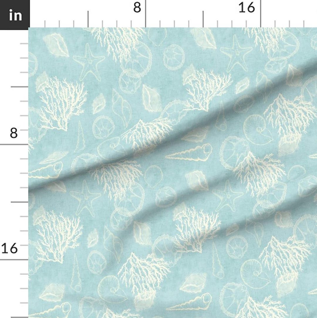 Underwater Sea Shells Fabric - Shell Reef - Underwater White Aqua ...