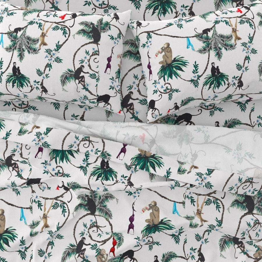 The Drunk Monkeys Sheets - Monkey Garden Party - Chinoiserie Victorian ...