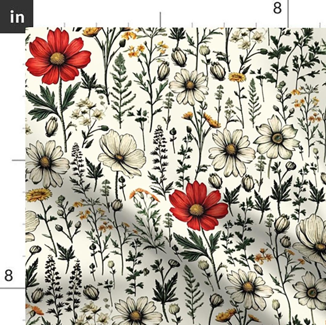 Wildflower Fabric - Wildflower Grasses - Botanical Garden Hand Painted ...