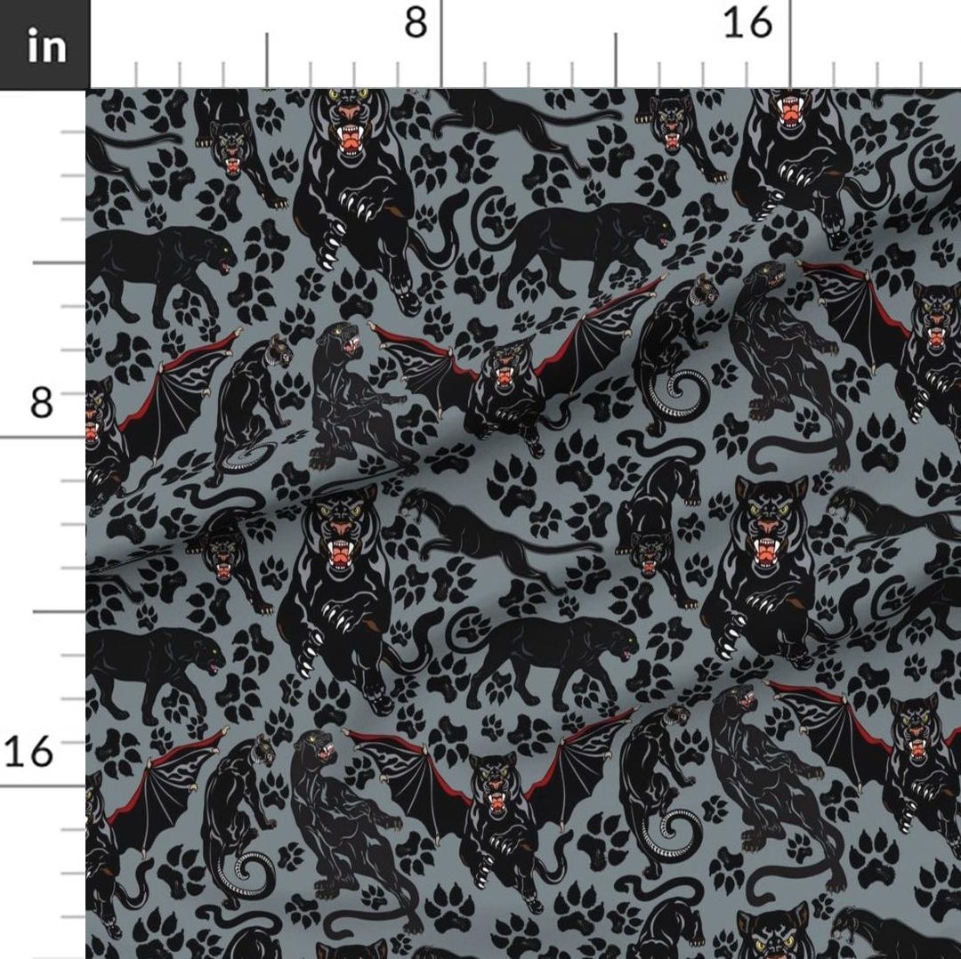 Black Panther Fabric - Leopard Print - Grey Gray Gothic Animal Print ...