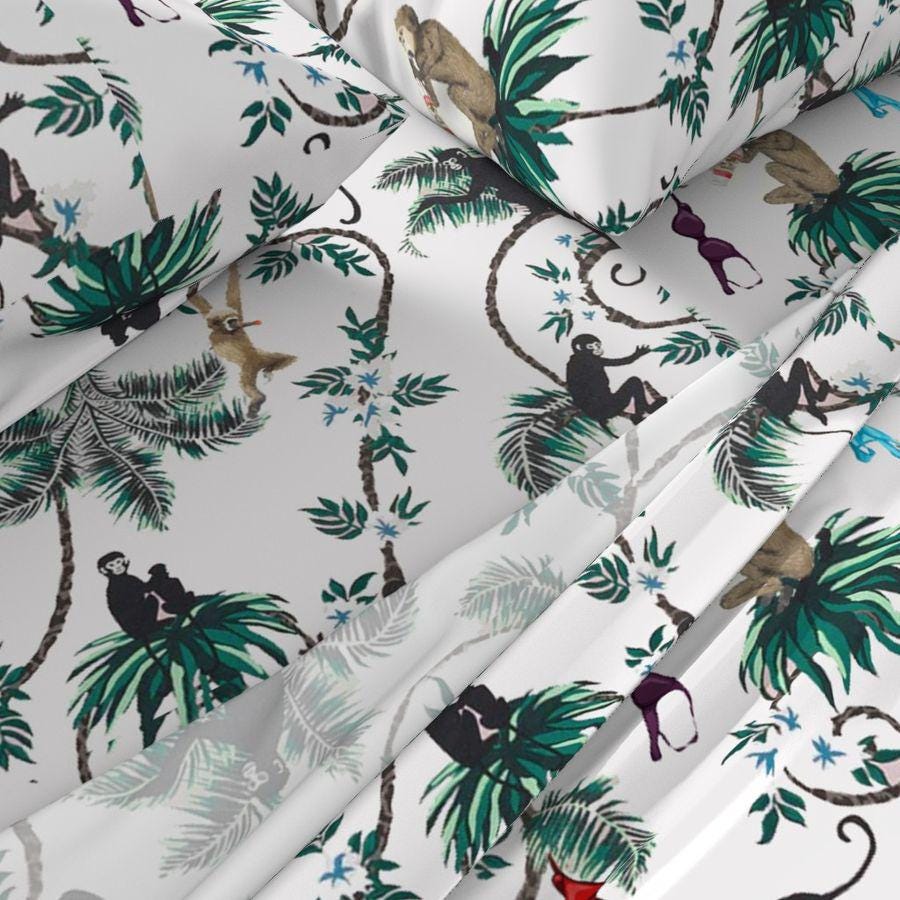 The Drunk Monkeys Sheets - Monkey Garden Party - Chinoiserie Victorian ...
