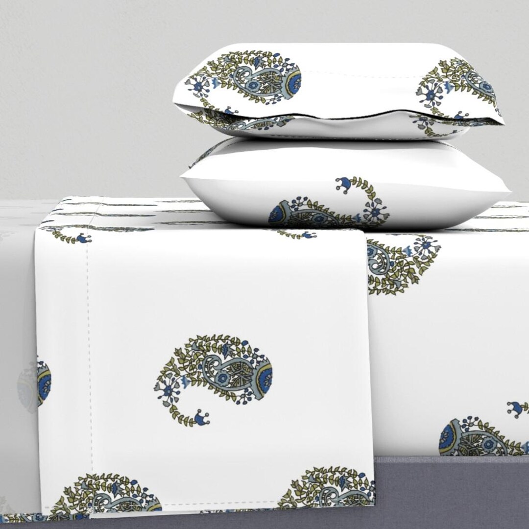 Blue Green Paisley Sheets - Paisley Design - Indian Traditional Paisley ...