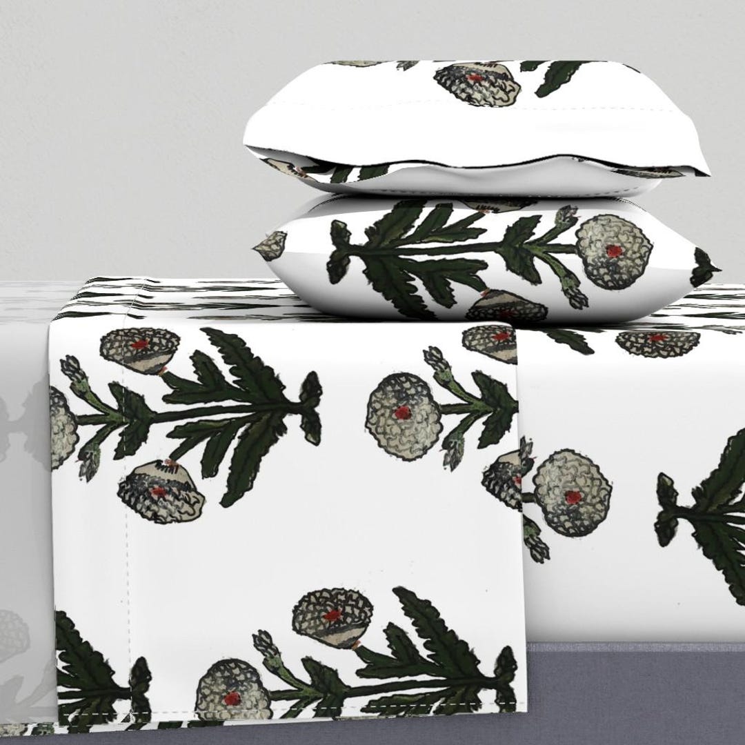 Ivory Marigold Sheets - Block Print Floral - Ivory Indian Block Printed ...