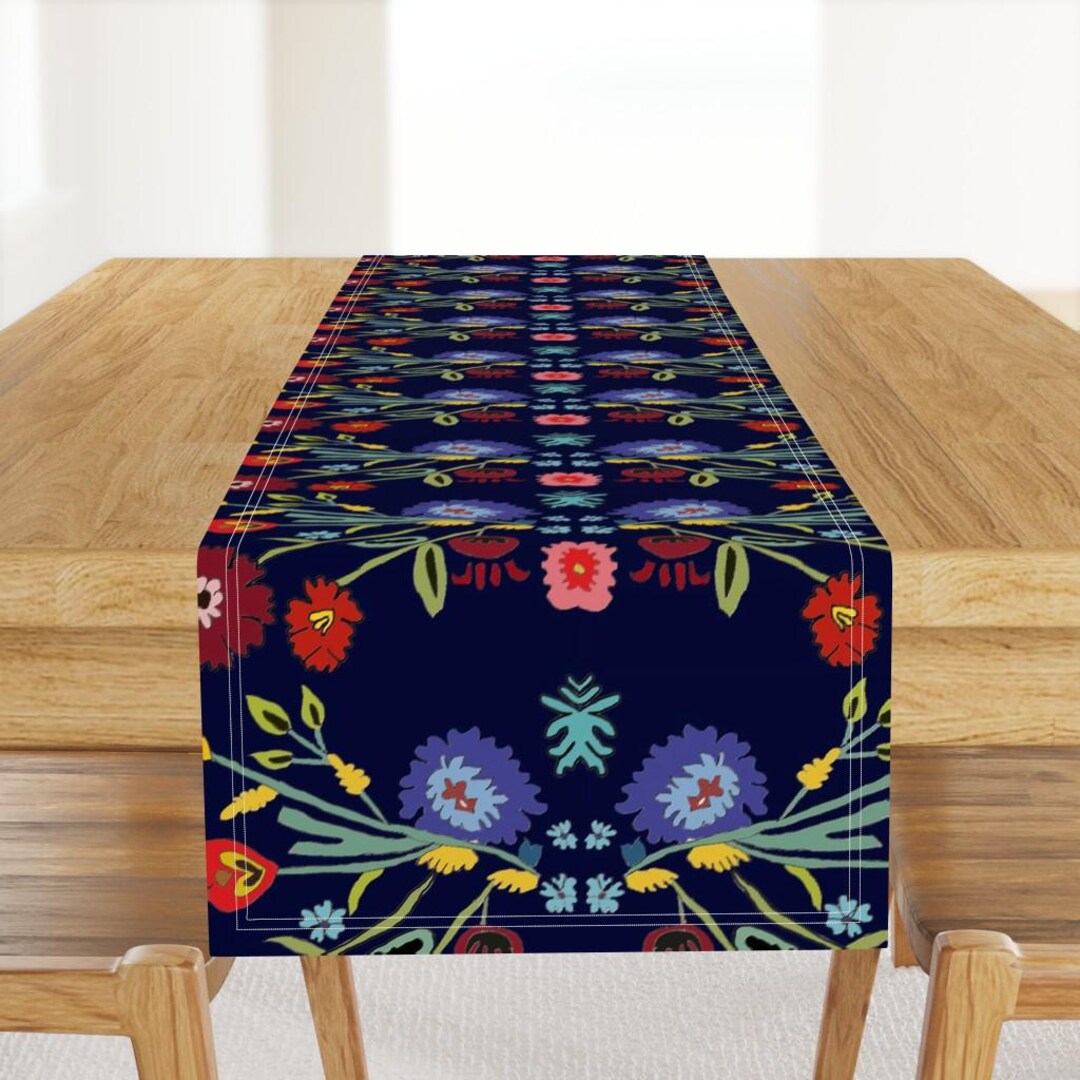 Wycinanki Table Runner - Wycinanki Motif Blue - Folk Art Floral ...