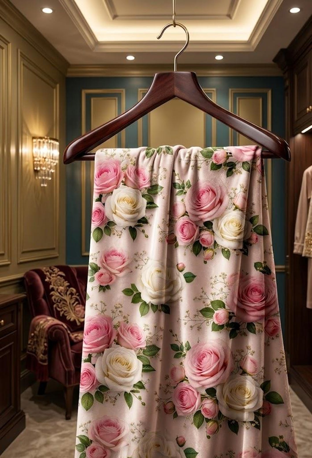 Saint Colette June Roses in Pink and White Printed Fabric by the Yard ...