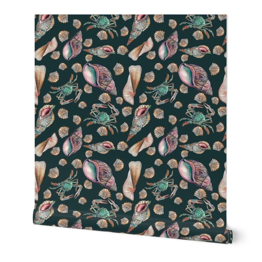 Coastal Watercolor Shell Wallpaper - Oyster Brown - Oyster Shells Large ...