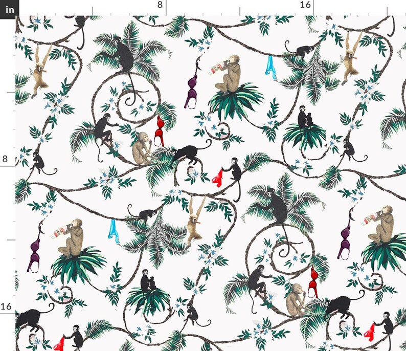 The Drunk Monkeys Curtain Panel - Monkey Garden Party - Chinoiserie ...