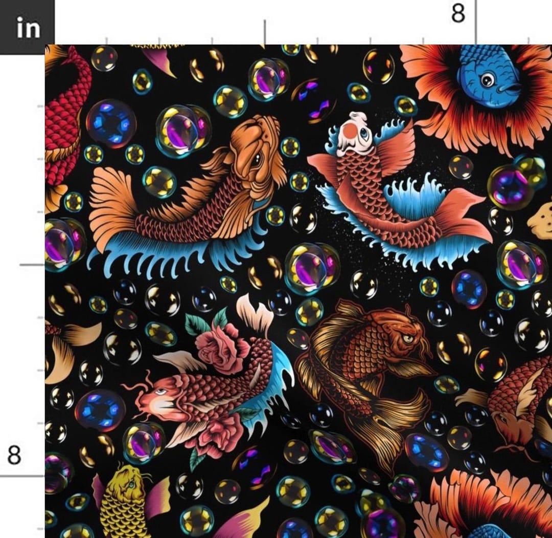 Antique Koi Fish Fabric - Japanese Koi Fish - Orange Goldarn Koi Water ...