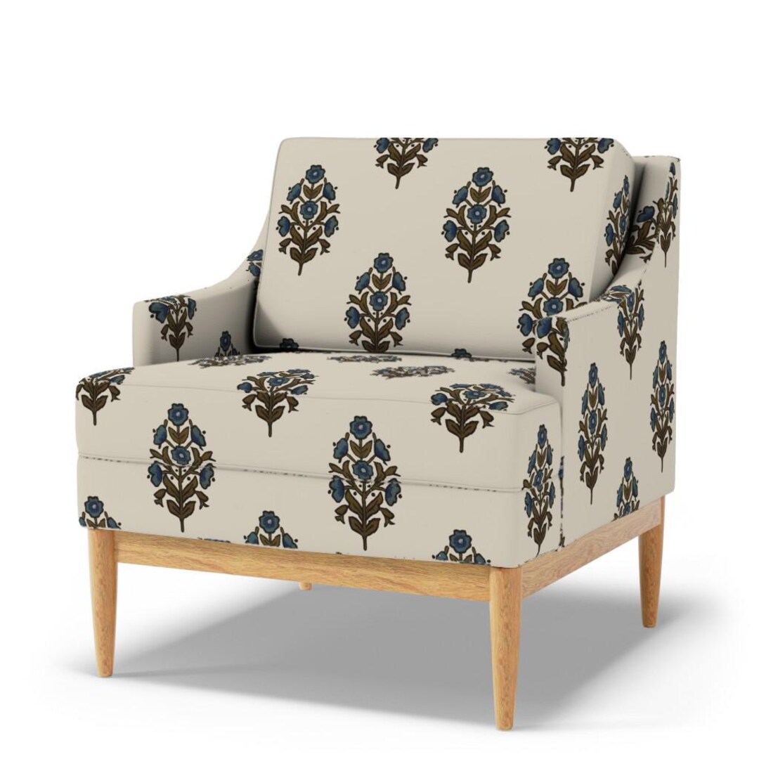 Teardrop Floral Upholstery Fabric - Autumnal Floral - Blue Flower Block ...