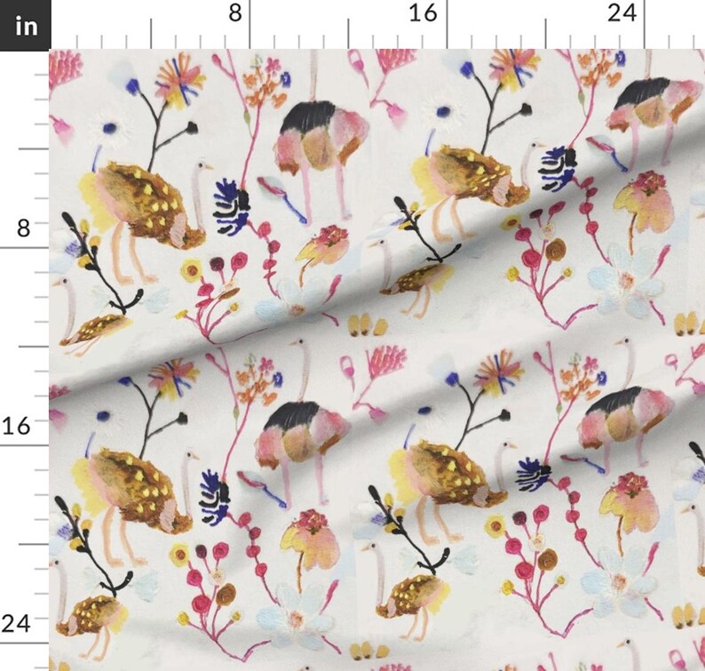 Watercolor Ostrich Upholstery Fabric - Colorful Hand Painted Ostrich ...