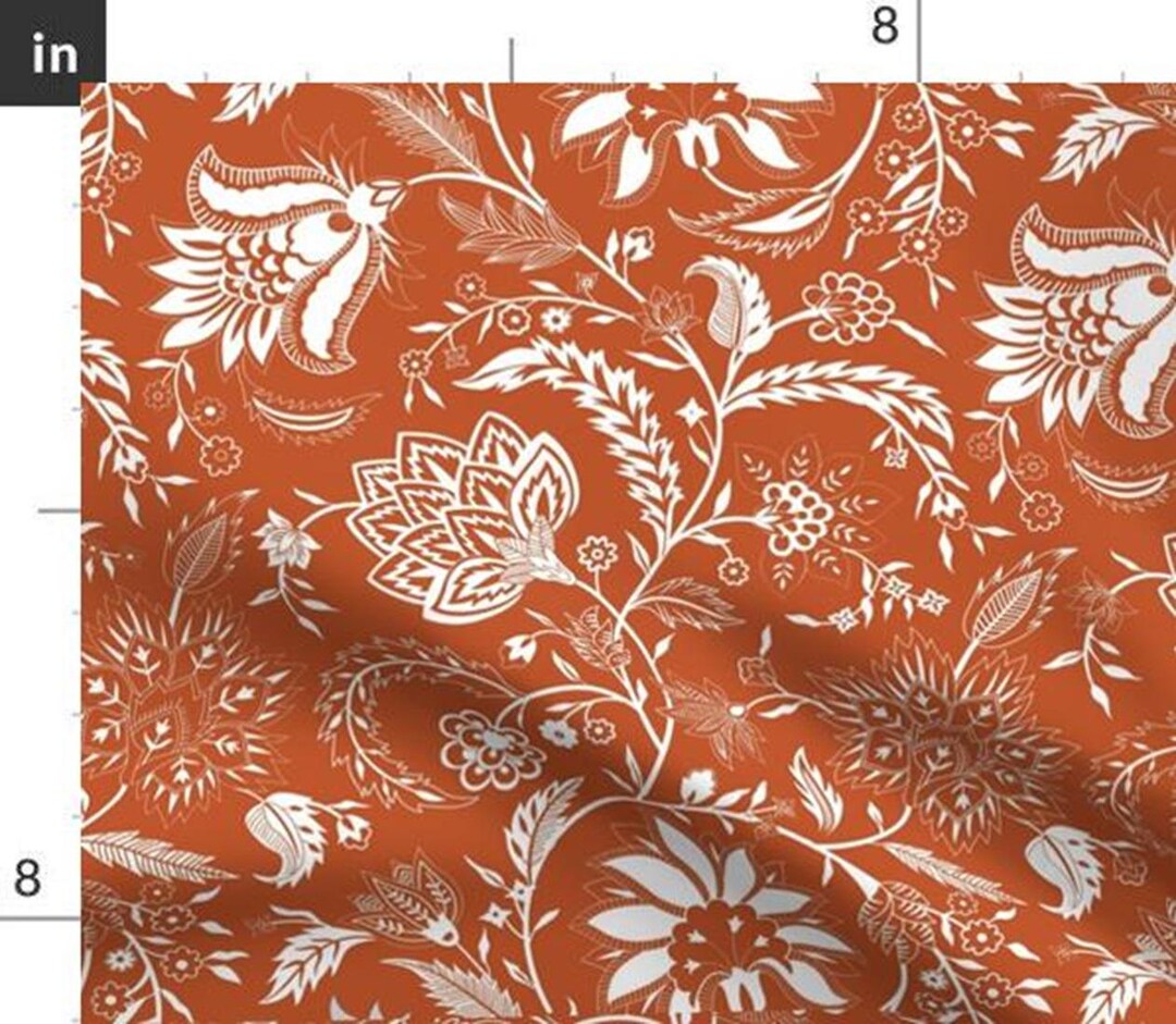 Vintage Rust Floral Fabric - Chintz Rust - Christmas Indian Floral Rust Chintz Autumn Botanical ...