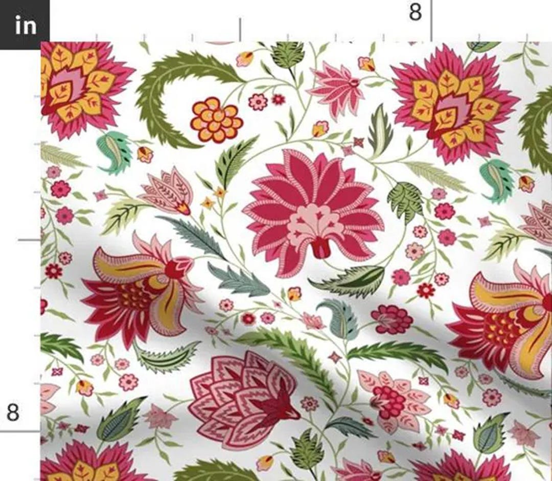 Vintage Pink Floral Fabric - Chintz White - Christmas Indian Floral White Chintz Autumn ...