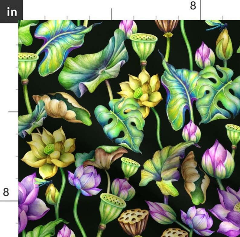 Watercolor Lotus Flower Upholstery Fabric - Watercolor Lotus Garden ...