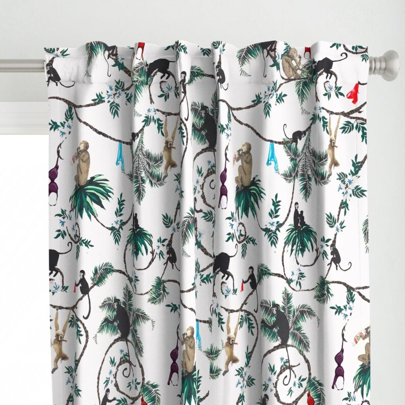 The Drunk Monkeys Curtain Panel - Monkey Garden Party - Chinoiserie ...