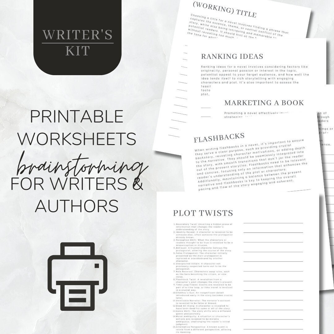 Brainstorming Worksheets for Writers Printable PDF Novel Planner ...
