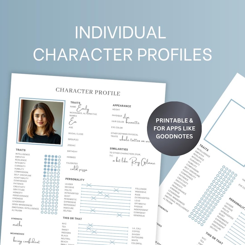 Character Profile Template: Novel Writer Printable (digital Download ...