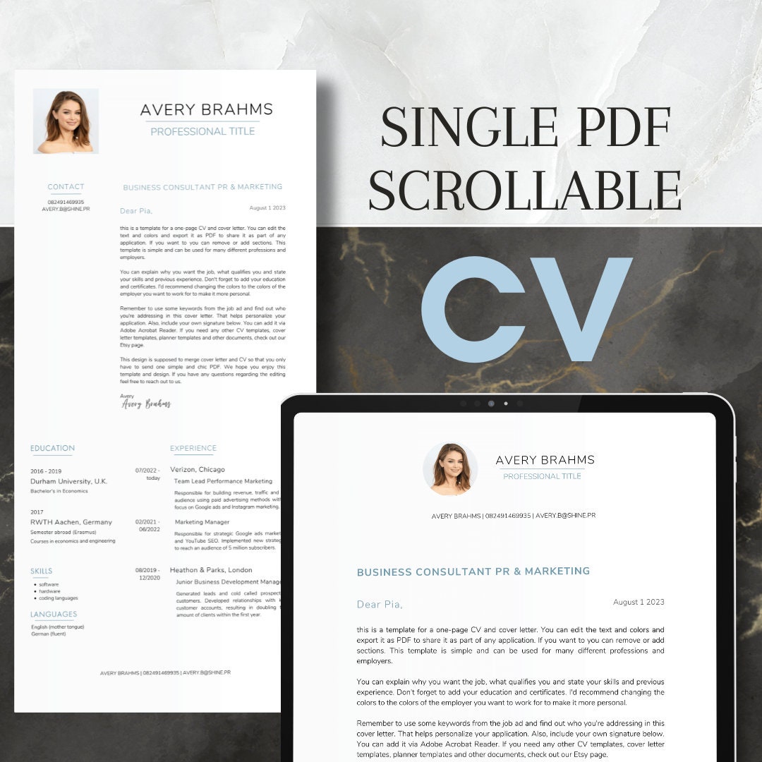 Professional CV Template Combined CV and Cover Letter in a - Etsy UK