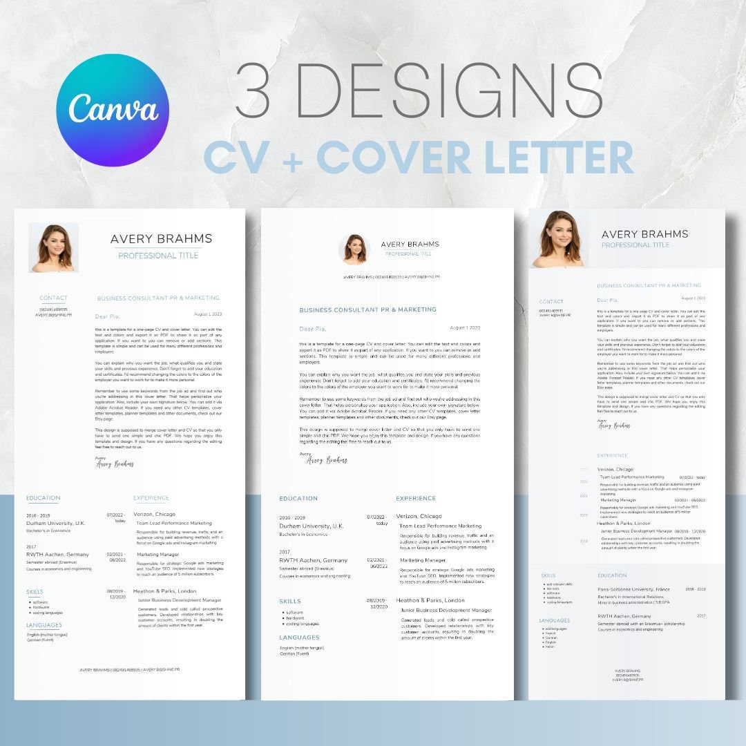 Professional CV Template Combined CV and Cover Letter in a Scrollable ...