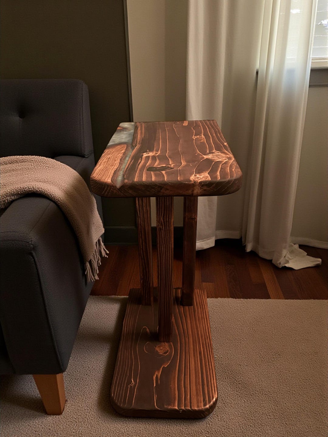 C-shaped Couch Table | Epoxy Inlayed Sofa Side Table | Small Laptop ...
