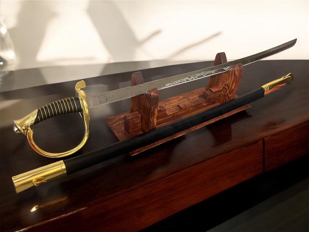 Handcrafted Wooden Sword Display Stand – Dual-tier Horizontal Holder ...