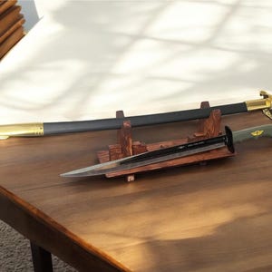 Handcrafted Wooden Sword Display Stand – Dual-tier Horizontal Holder ...