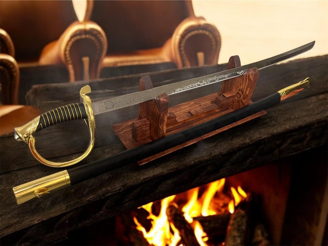 Rustic Wooden Sword Display Stand – Dual-tier Horizontal Holder for ...