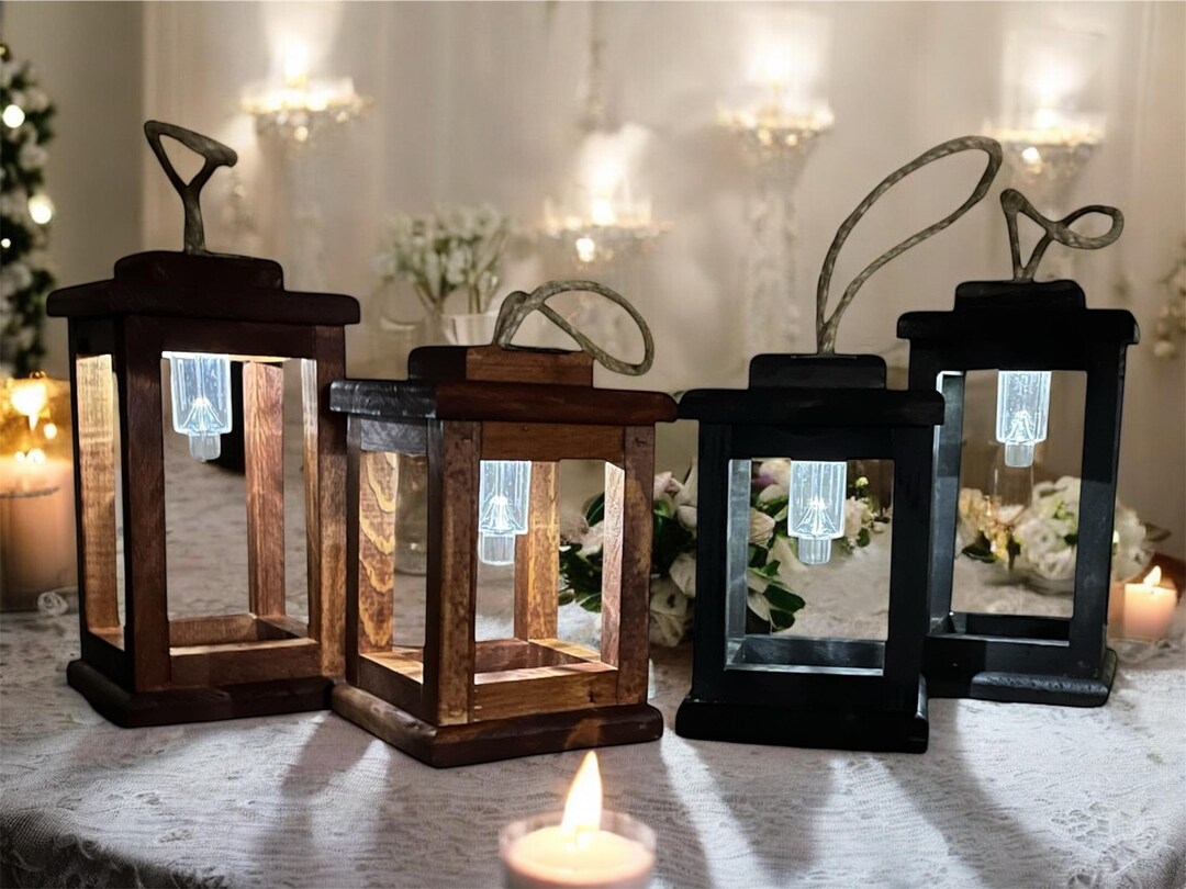 Twelve Pack SOLAR Rustic Wooden Lantern Set– Farmhouse Solar Lanterns ...