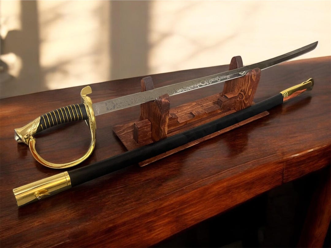 Rustic Wooden Sword Display Stand – Dual-tier Horizontal Holder for ...