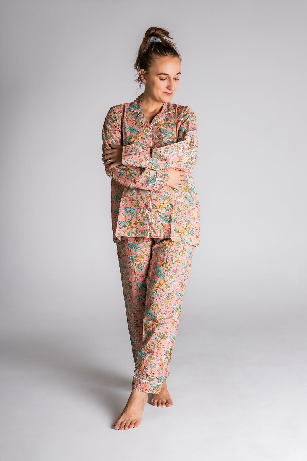 Orange Floral Pajama Floral Pajama Cotton Pajama Natural - Etsy