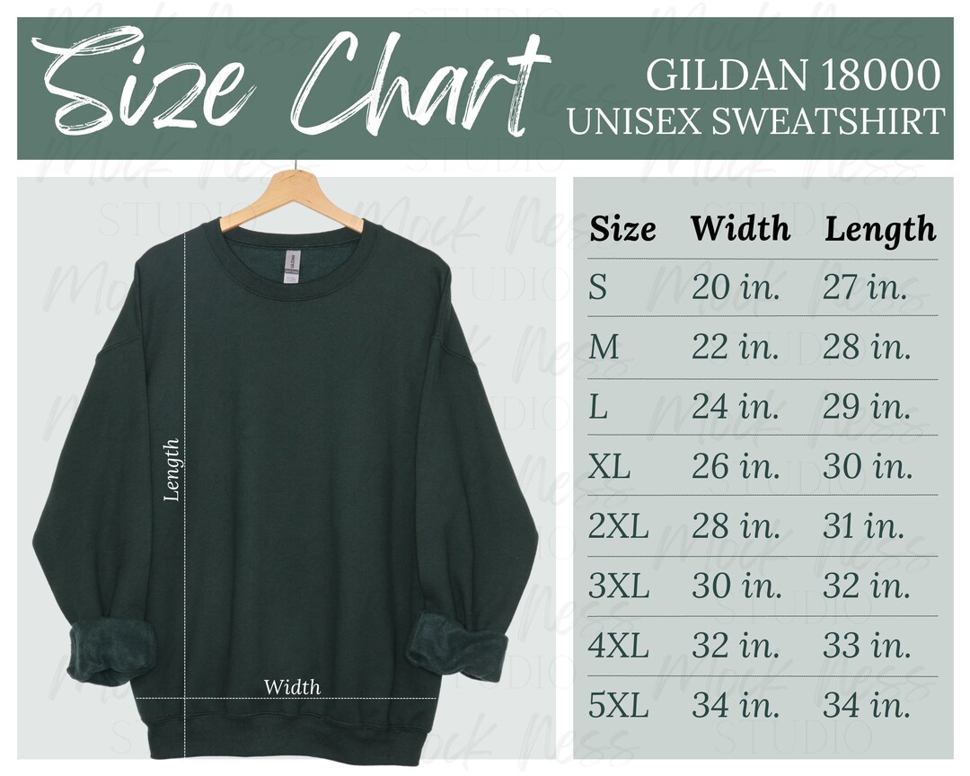 Gildan 18000 Size Chart Forest Green Gildan Mockup Gildan 18000 Size ...